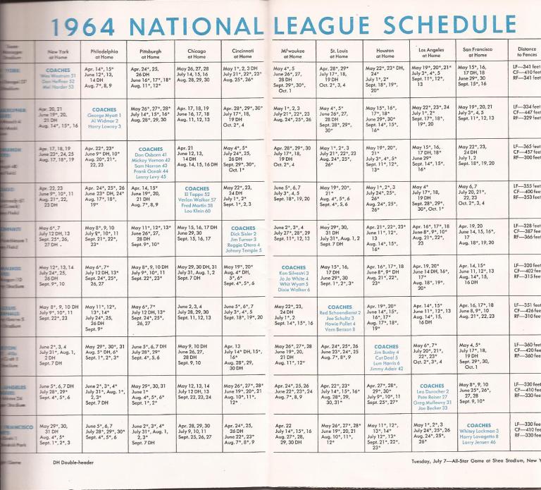 1964 Baseball Schedule | Penelope's Musings